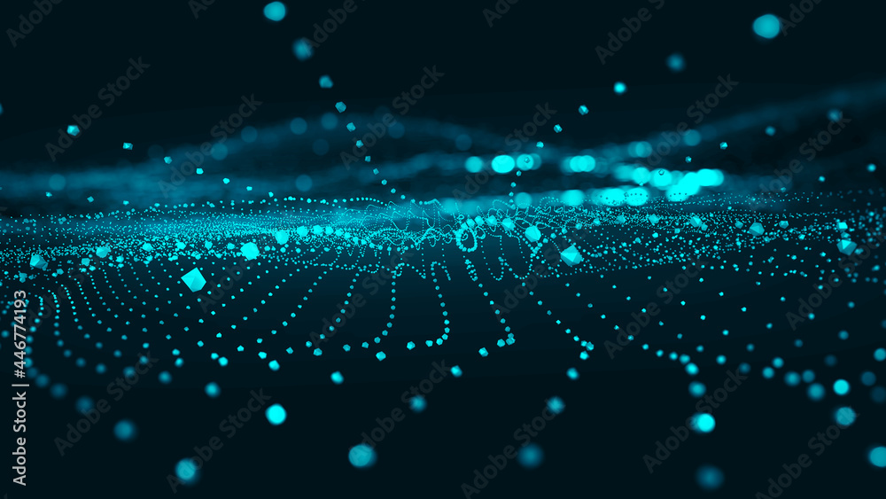 Abstract neural network 3D illustration. Big data concept. Global database and artificial ...
