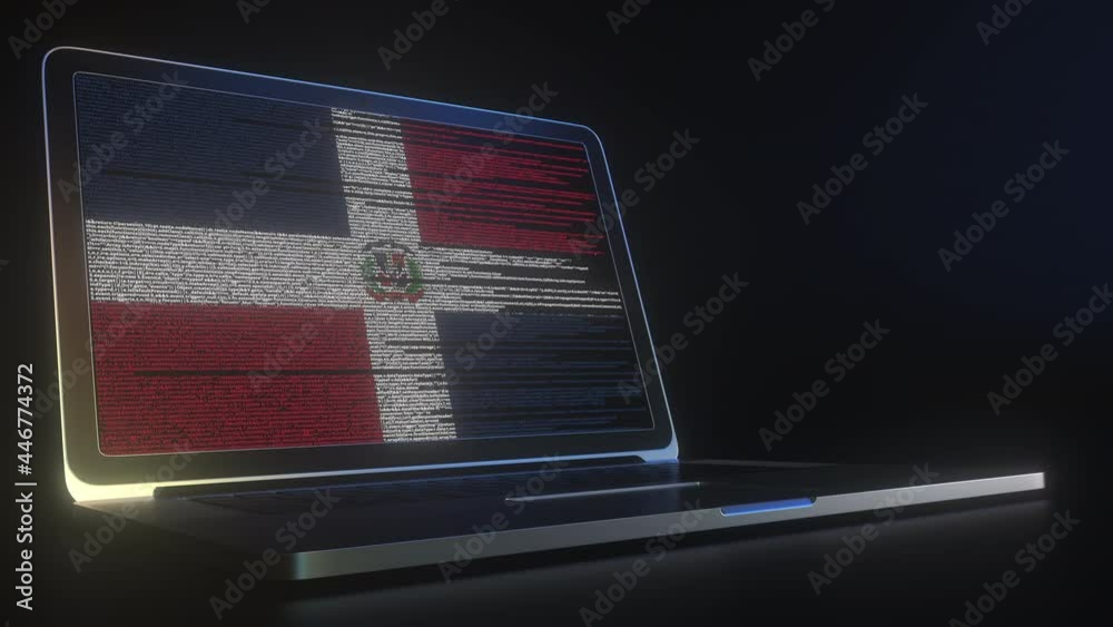 Flag of the Dominican Republic made with computer code on the laptop ...