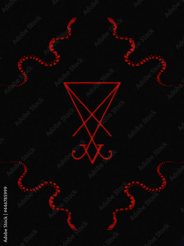 Sigil of Lucifer and red silhouettes of serpents. Mysticism and ...