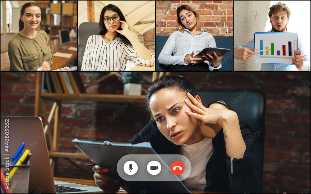 Remote working. Team working by group video call share ideas ...