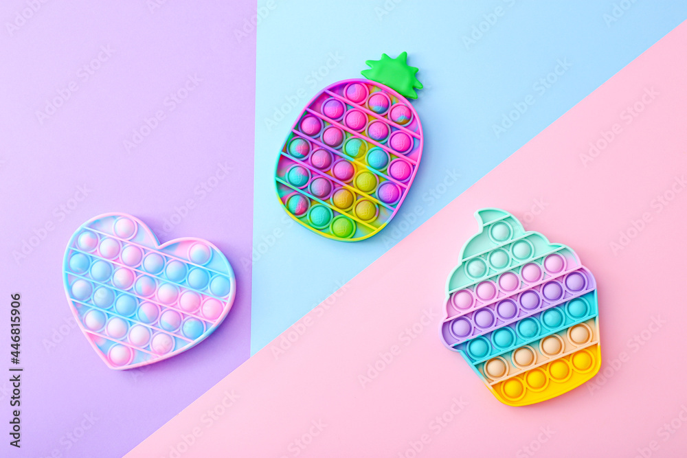 Colorful Push Pop It Bubble Sensory Fidget Toys of different shapes on ...