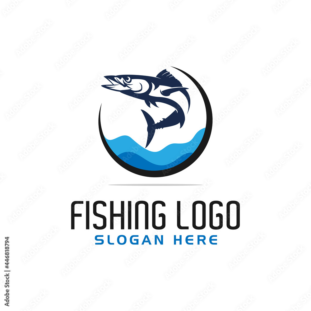 king fish jumping logo design,for fishing logo,in circle and water logo ...