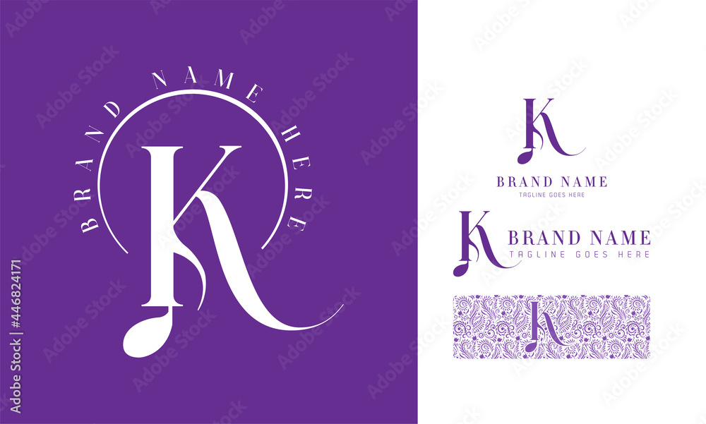 Luxury feminine and music style alphabet logo using letter K with ...