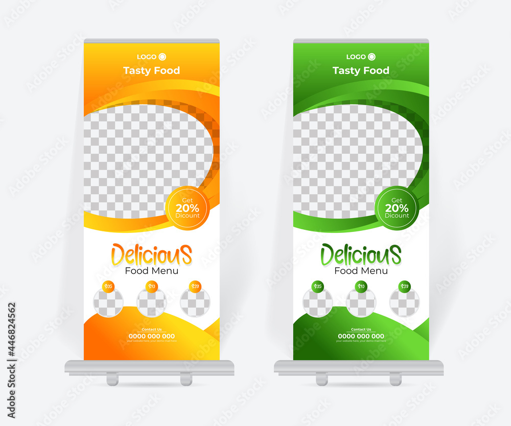 Food and Restaurant roll up banner design template, Modern X stand ...