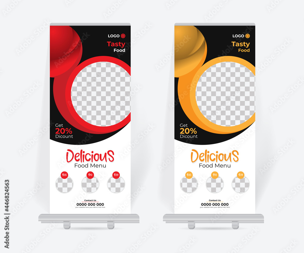Food and Restaurant roll up banner design template, Modern X stand ...