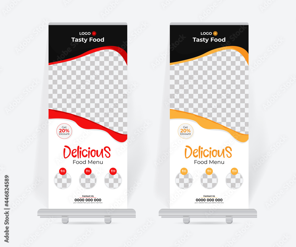 Food and Restaurant roll up banner design template, Modern X stand ...