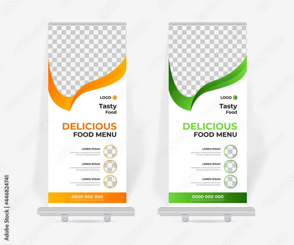 Food and Restaurant roll up banner design template, Modern X stand ...