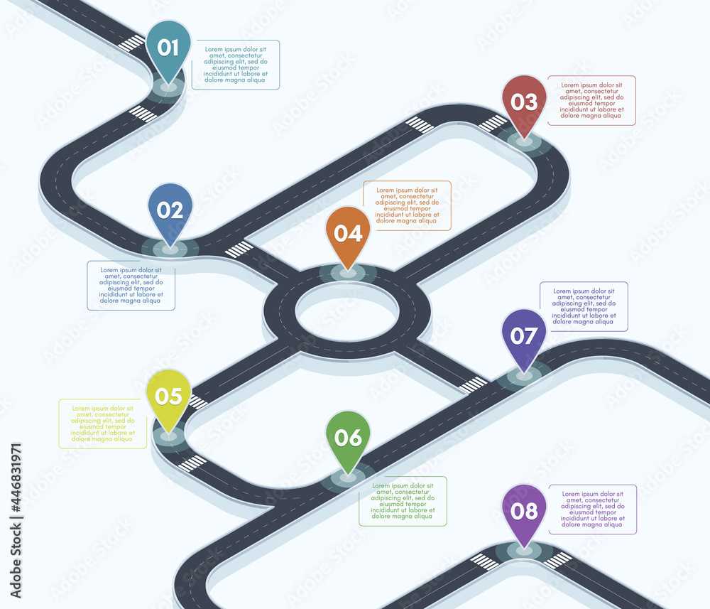 Isometric roadmap. City street road map infographic, 3d road timeline ...