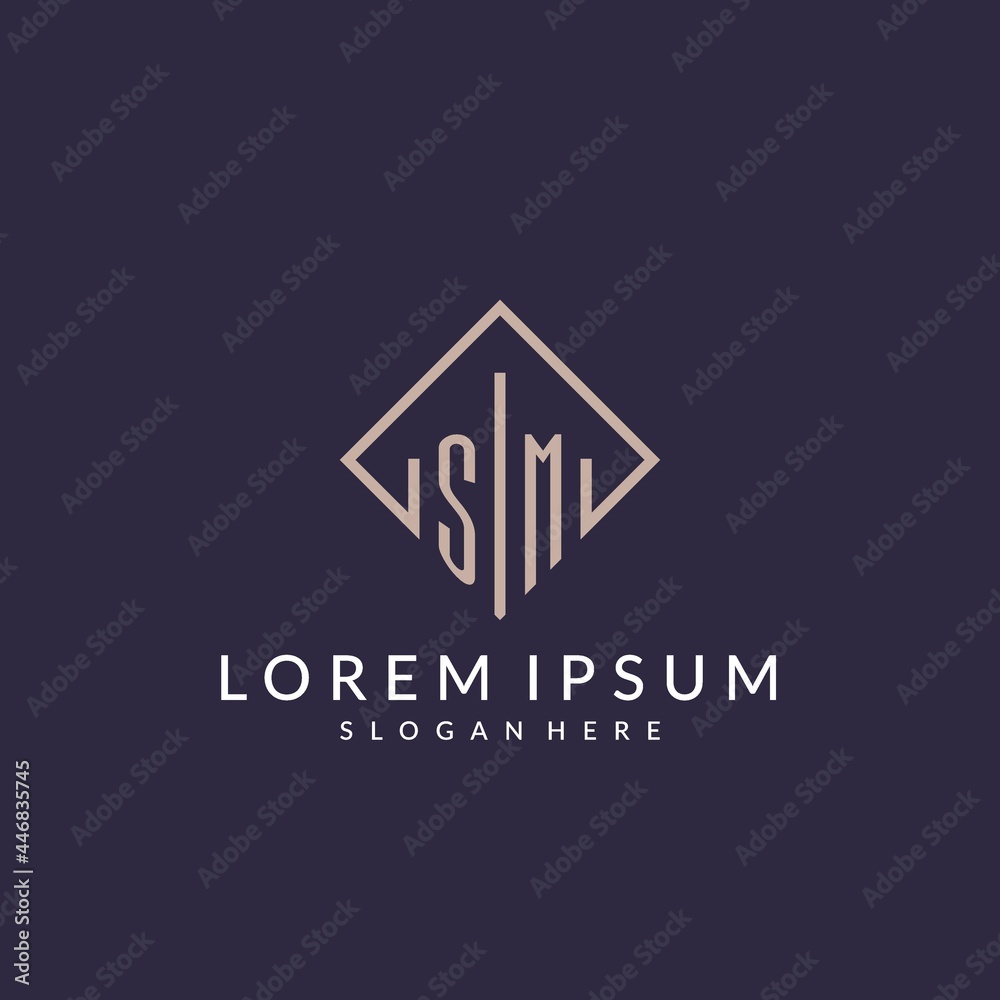 SM initial monogram logo with rectangle style design Stock Vector ...