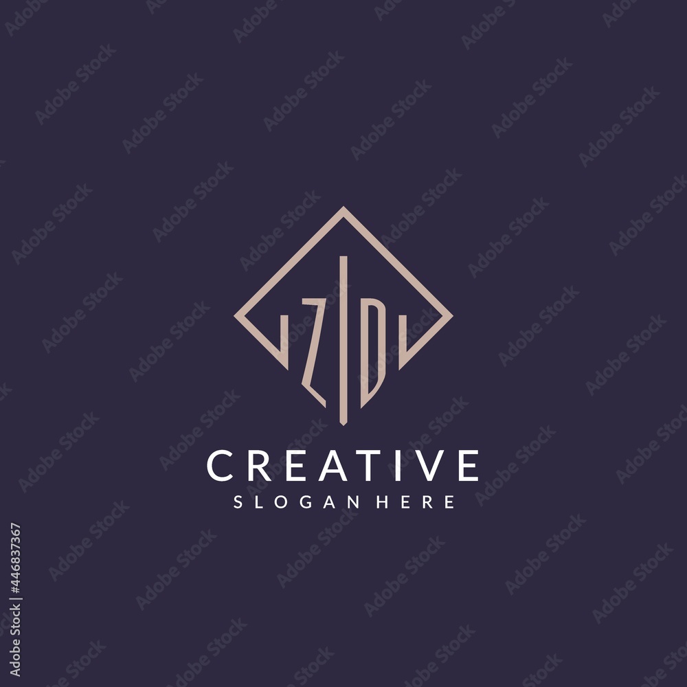 ZD initial monogram logo with rectangle style design Stock Vector ...