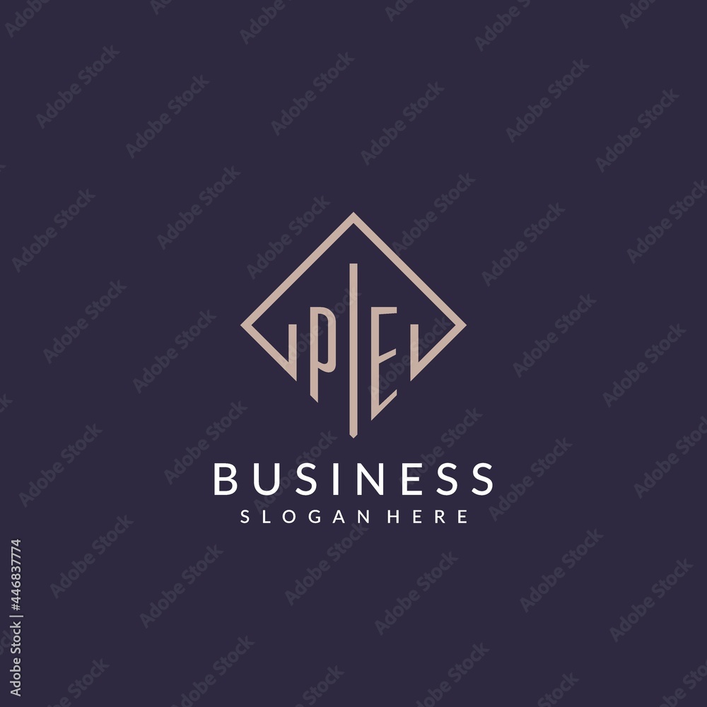 PE initial monogram logo with rectangle style design Stock Vector ...