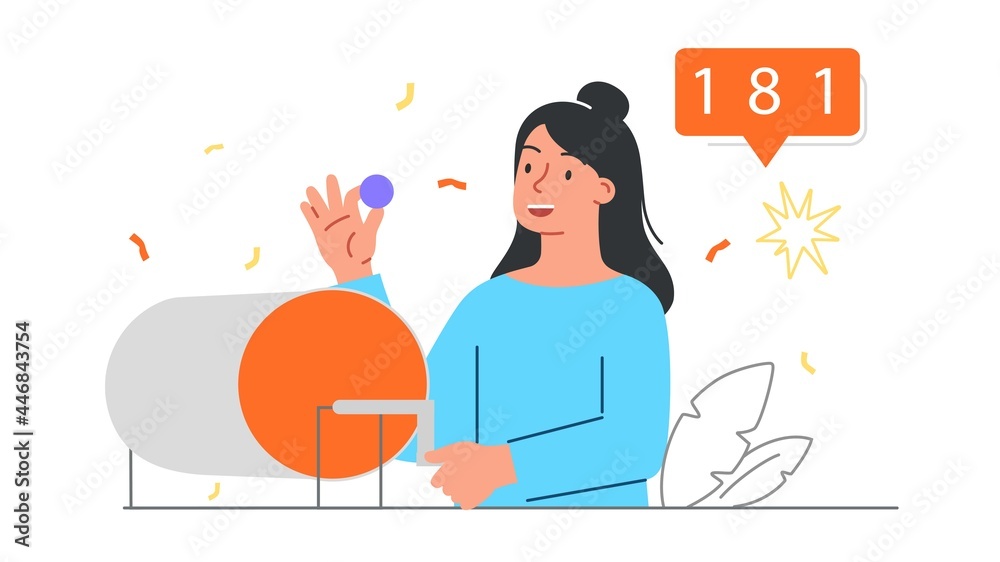 Winning the lottery concept. Female Character Pull Balls from Lottery ...