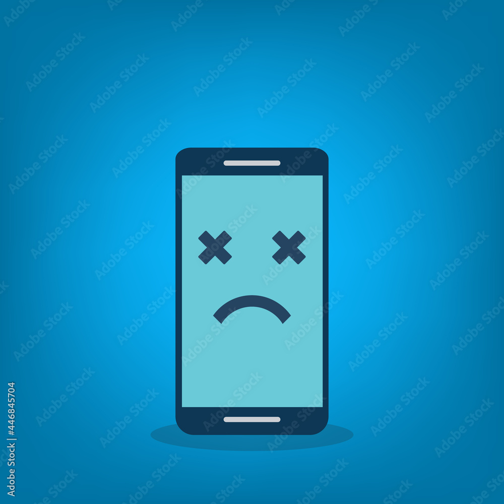 Broken smartphone with sad smile. Broken phone service, recovery and ...