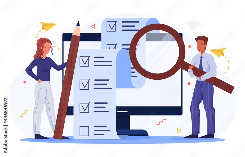 Business Team concept. Man and woman mark the completed tasks in an ...