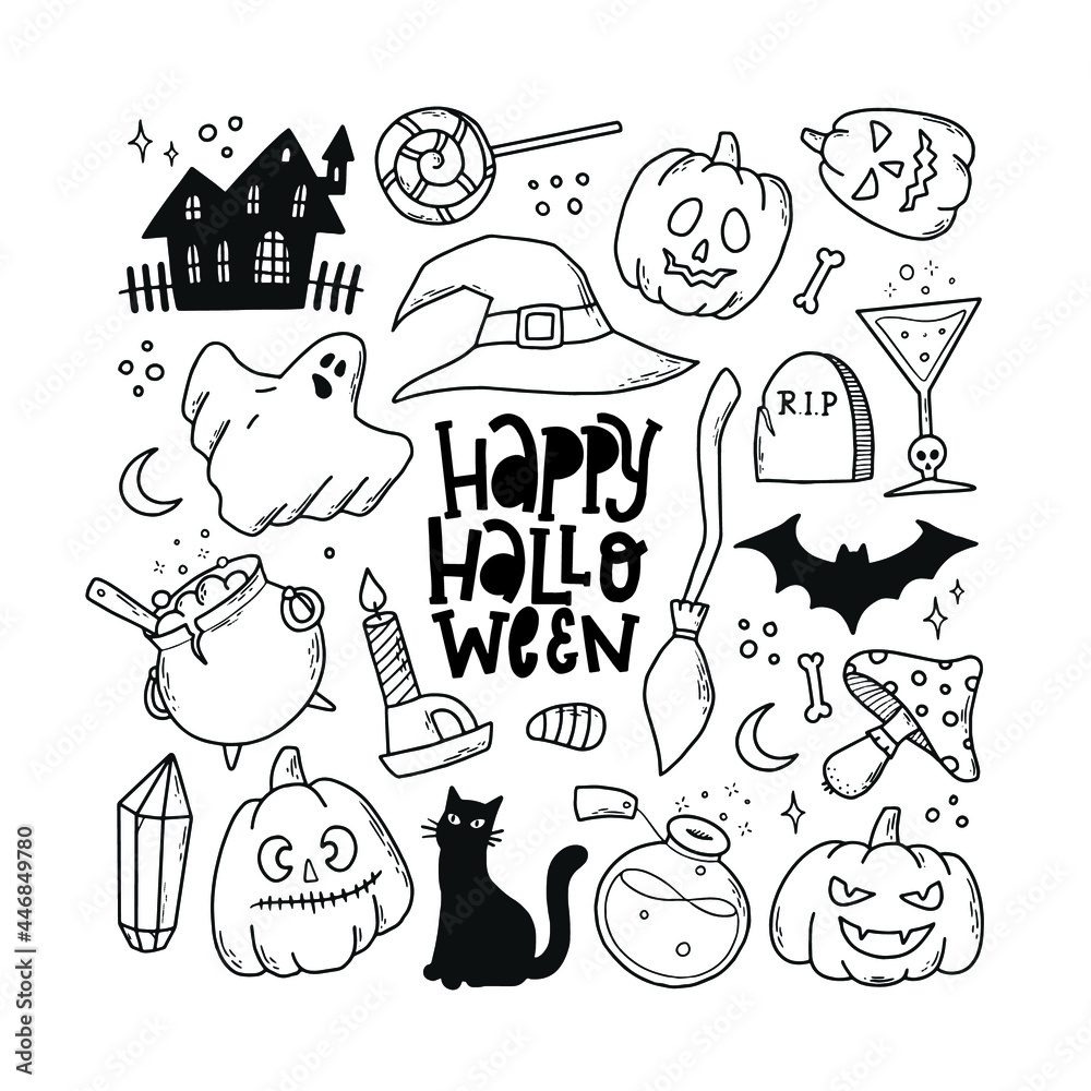set of Halloween hand drawn doodles isolated on white background. Good ...