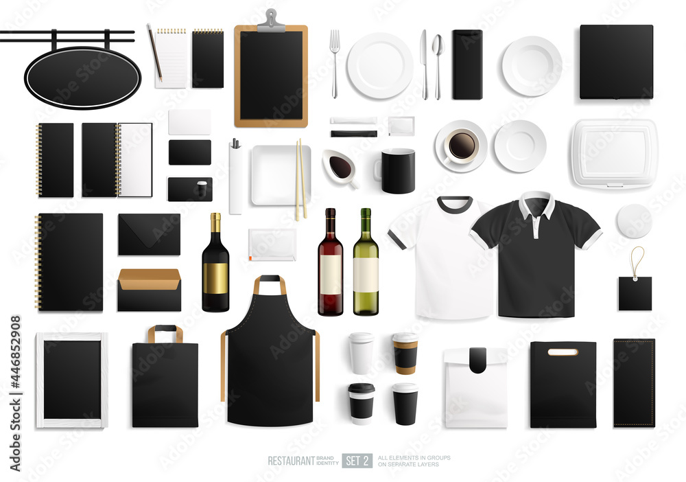 Cafe and Restaurant items blank mockup set with vector tableware and ...