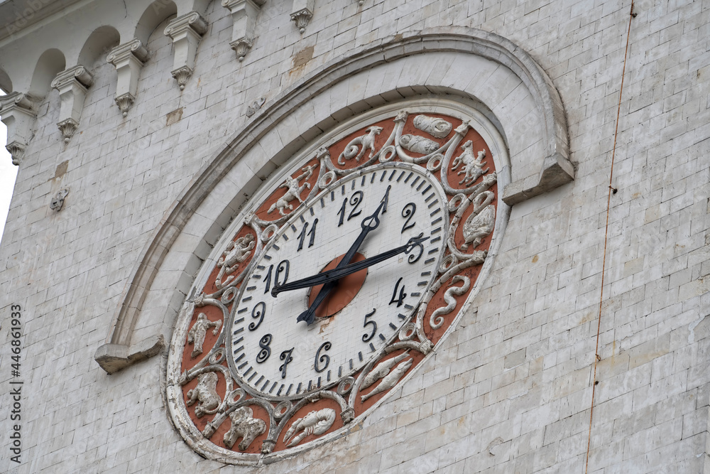 The architecture of the railway station with an old clock. Stock Photo ...