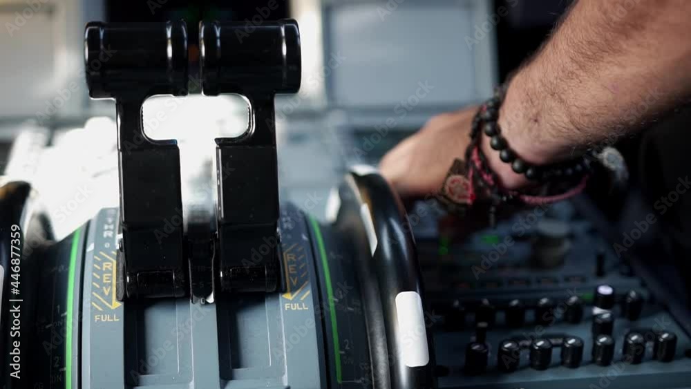 Video Stock pilot's hand touches aircraft controls in the cockpit ...