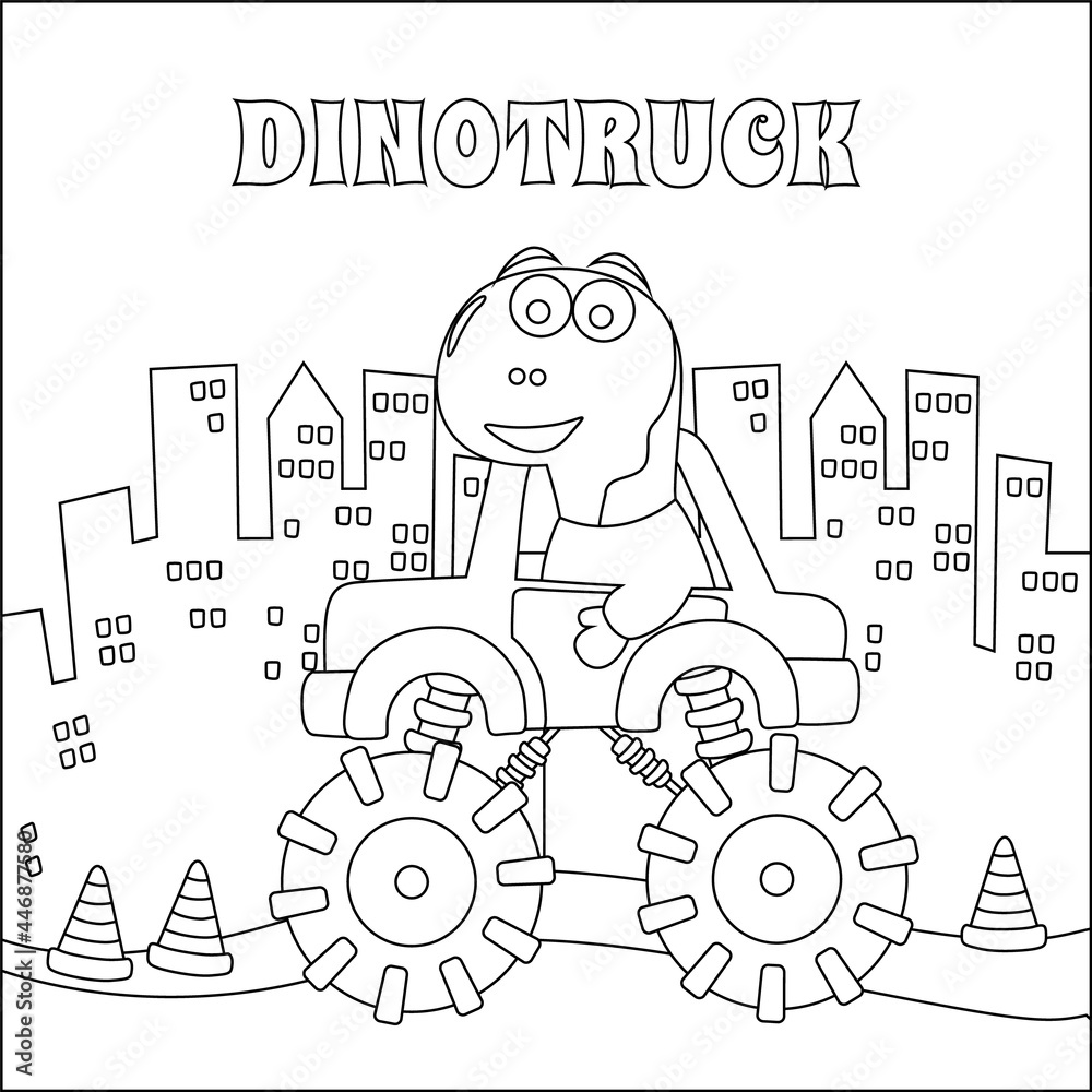 Vector illustration of monster truck with cartoon cute dinosaurs ...