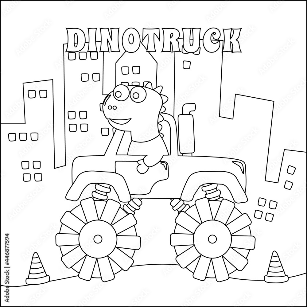 Vector illustration of monster truck with cartoon cute dinosaurs ...