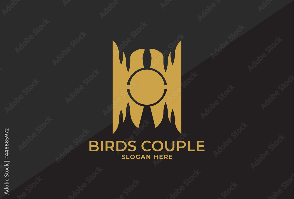 Logo design with two birds facing each other, the circle in the middle ...