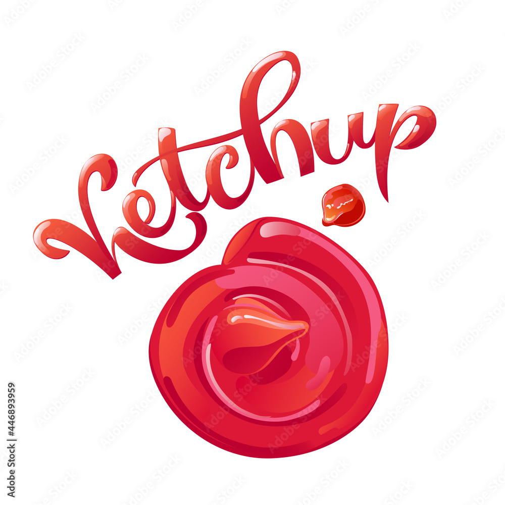 Ketchup hand drawn lettering design. Modern typography in flat cartoon ...