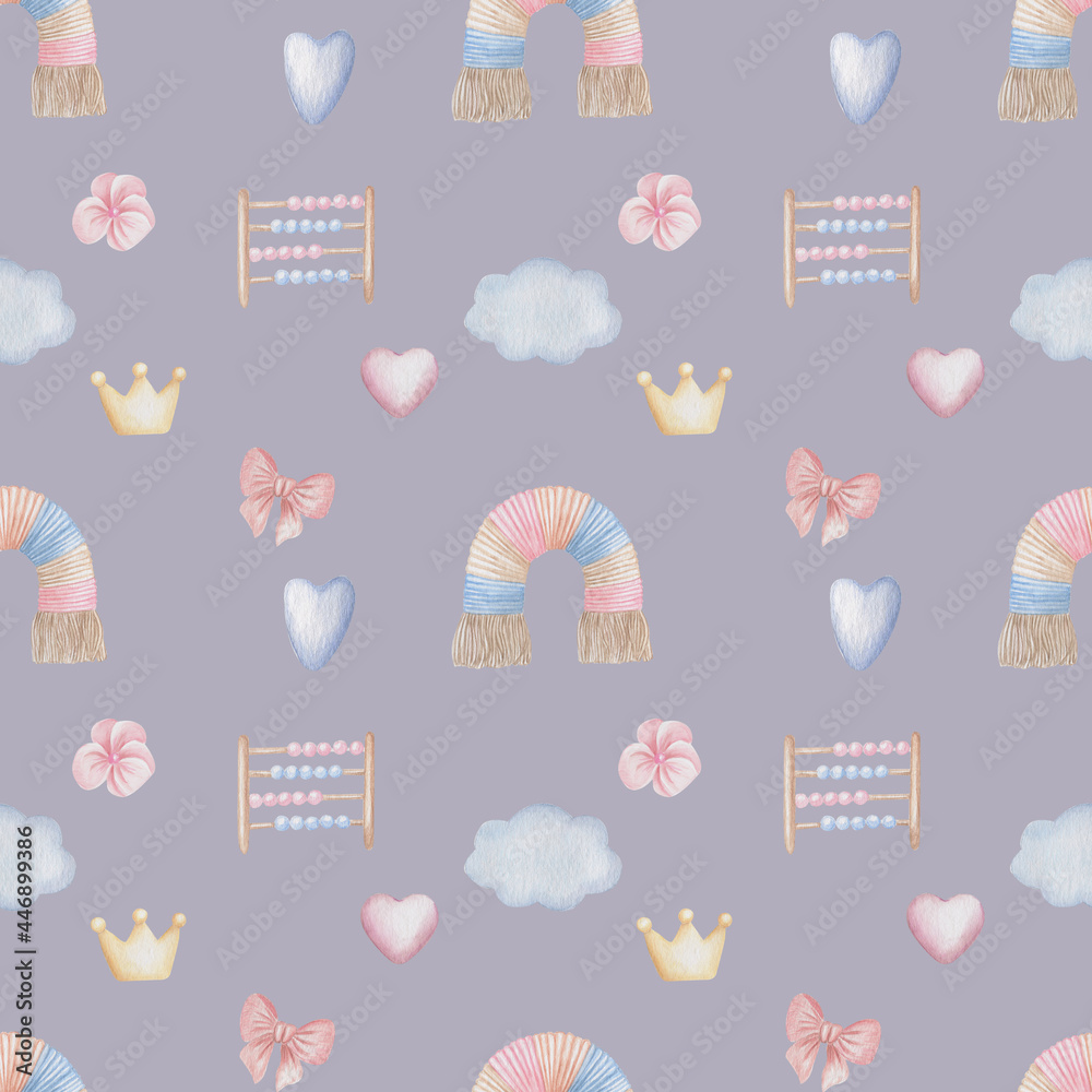 Seamless pattern for a baby. Rainbow. Watercolor illustrations. Stock ...