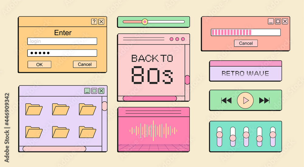 Set Of Music Ui Elements Audio Player Template Retro Wave Stock Vector Adobe Stock