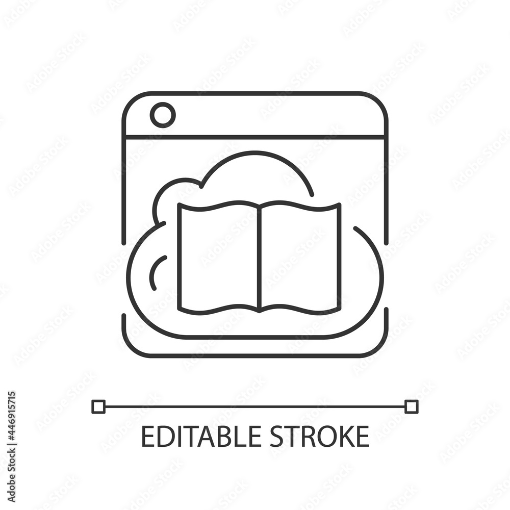 Online library linear icon. Digital database with books, docs ...