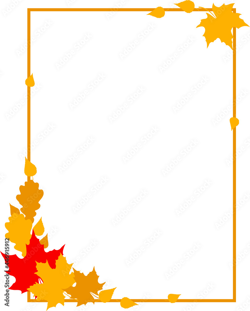Vector rectangle autumn design frame with golden yellow and red leaves ...