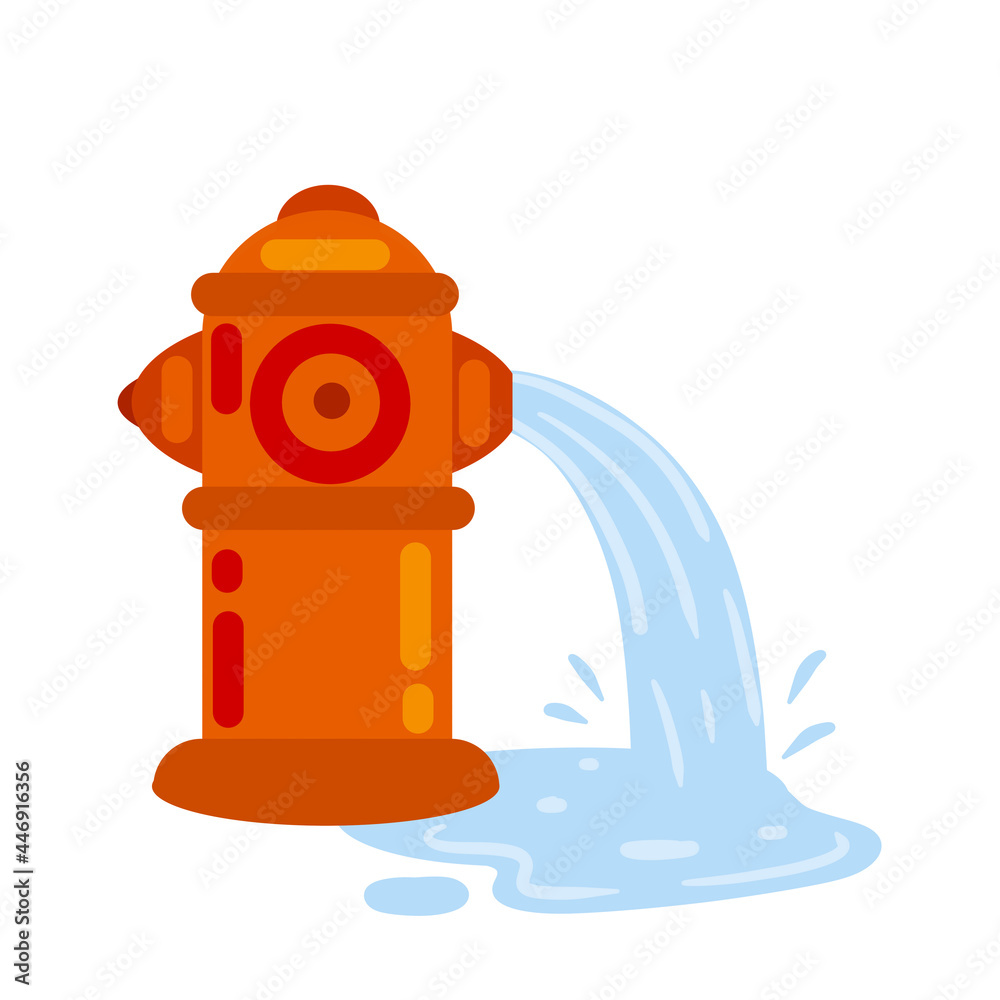Fire hydrant. Flat cartoon illustration. Red icon of fire fighting tool ...
