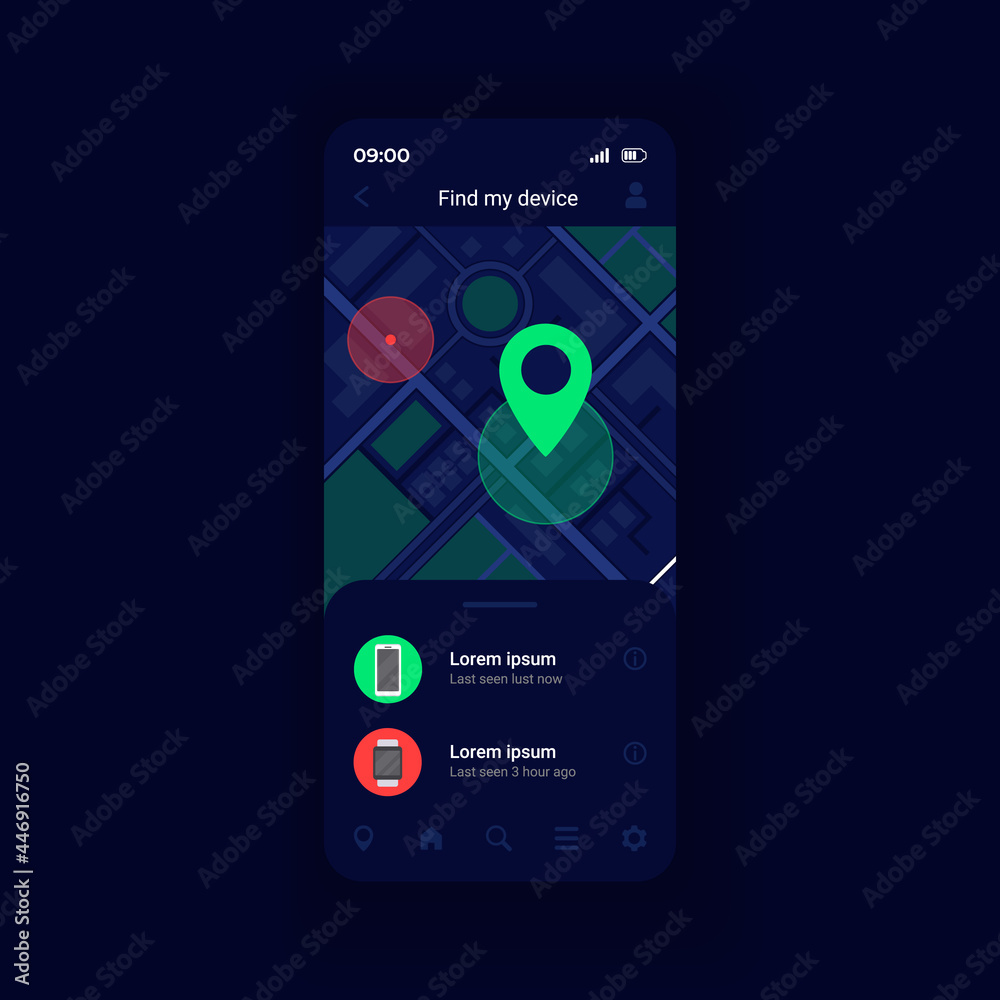 Tracking stolen phone smartphone interface vector template. Losing ...