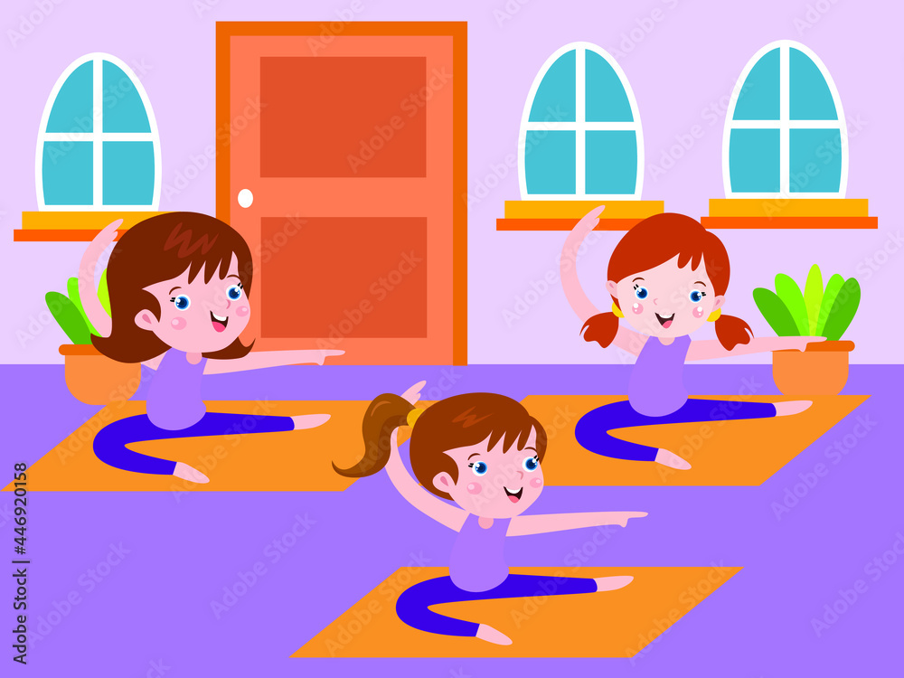 Girl friends exercise together 2D cartoon concept for banner, website ...