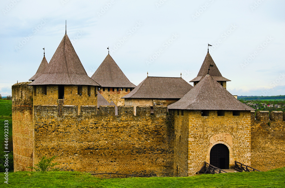 Amazing landscape photo of medieval castle with high stone walls ...