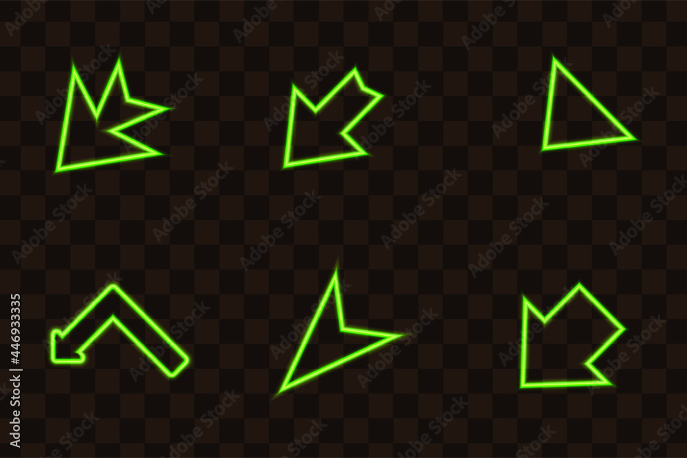 Set of Green arrow light neon effect collection isolated eps vector ...