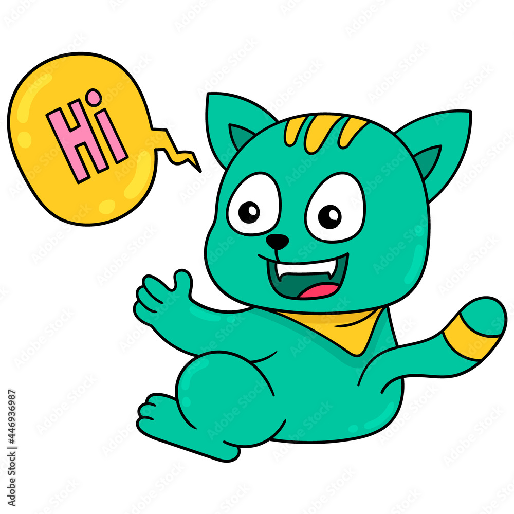 cute cat is saying hello, doodle icon image kawaii Stock Vector | Adobe ...
