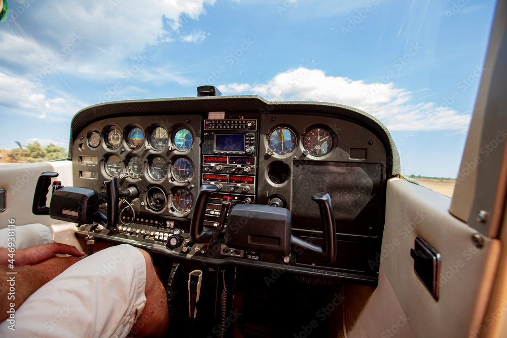 Cockpit or flight deck in the small plane Stock Photo | Adobe Stock