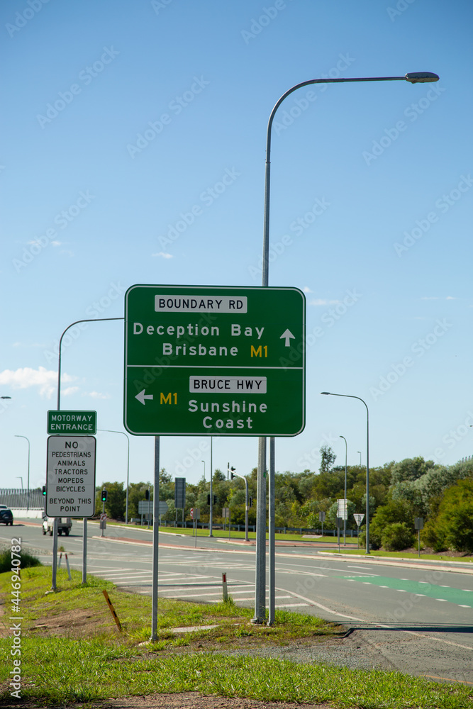 Road signs for M1 intersection for Brisbane and Sunshine Coast ...