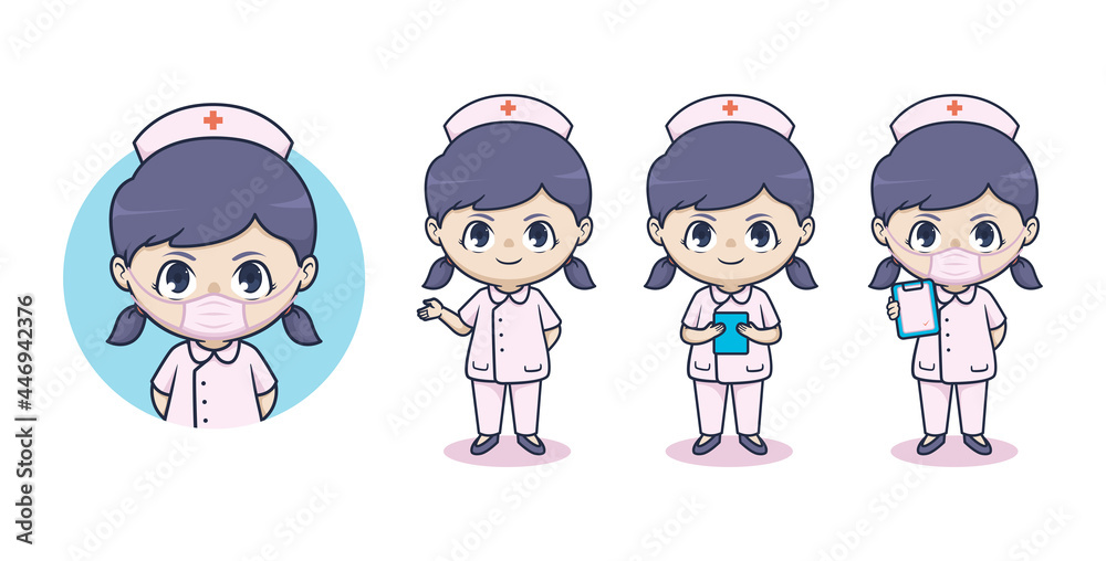 Chibi cute nurse character design Stock Vector | Adobe Stock