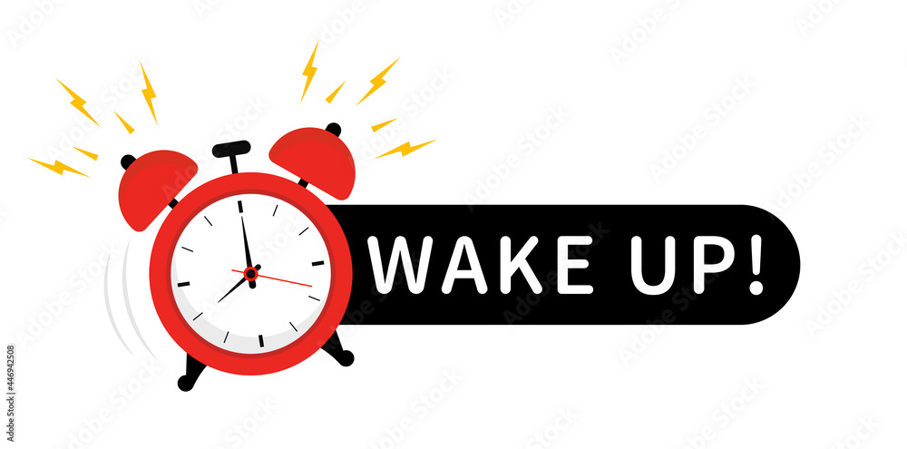 Wake up icon. Good morning, alarm clock ringing and mornings wakes ...