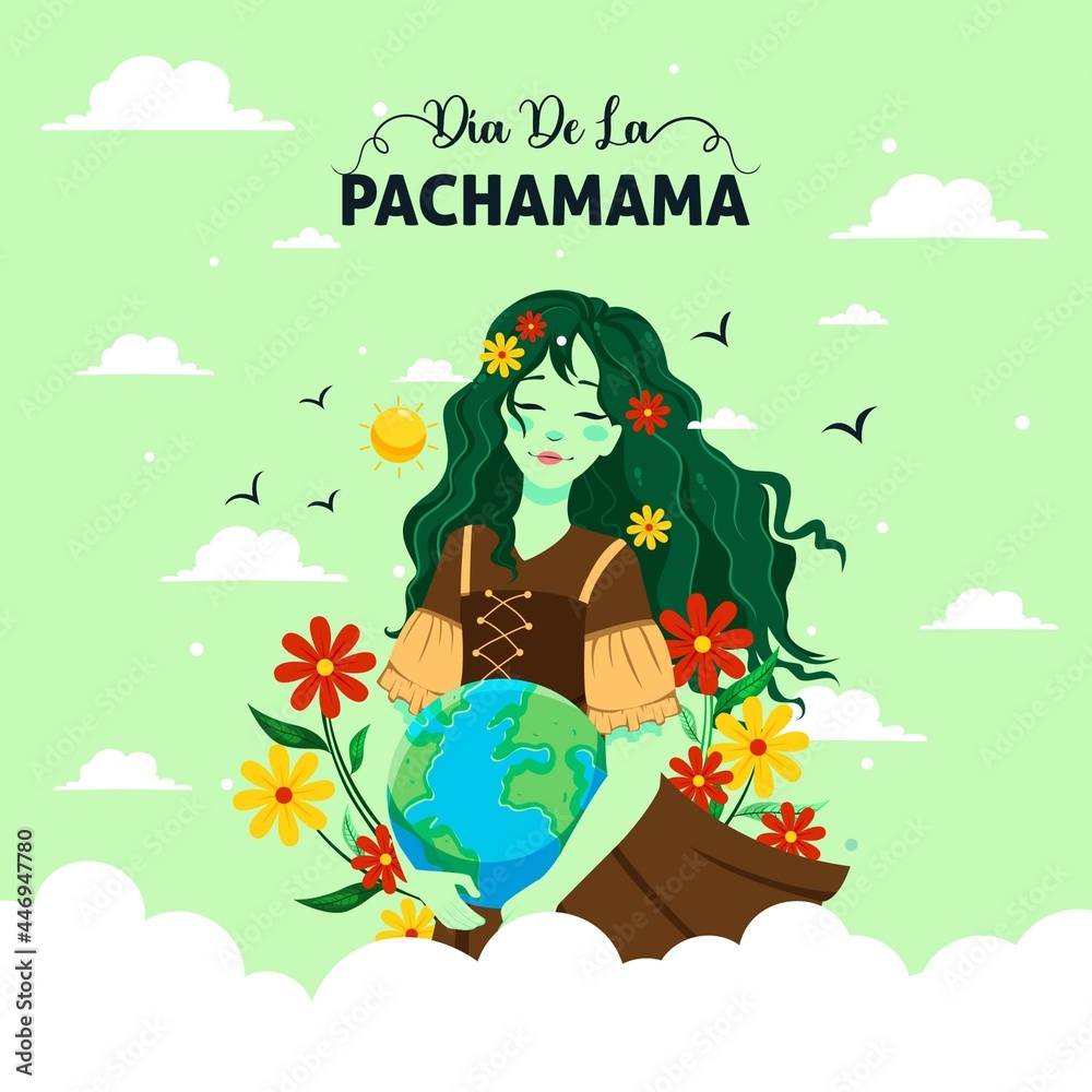 Cartoon Illustration Dia De La Pachamama Banner Template ilustración de ...