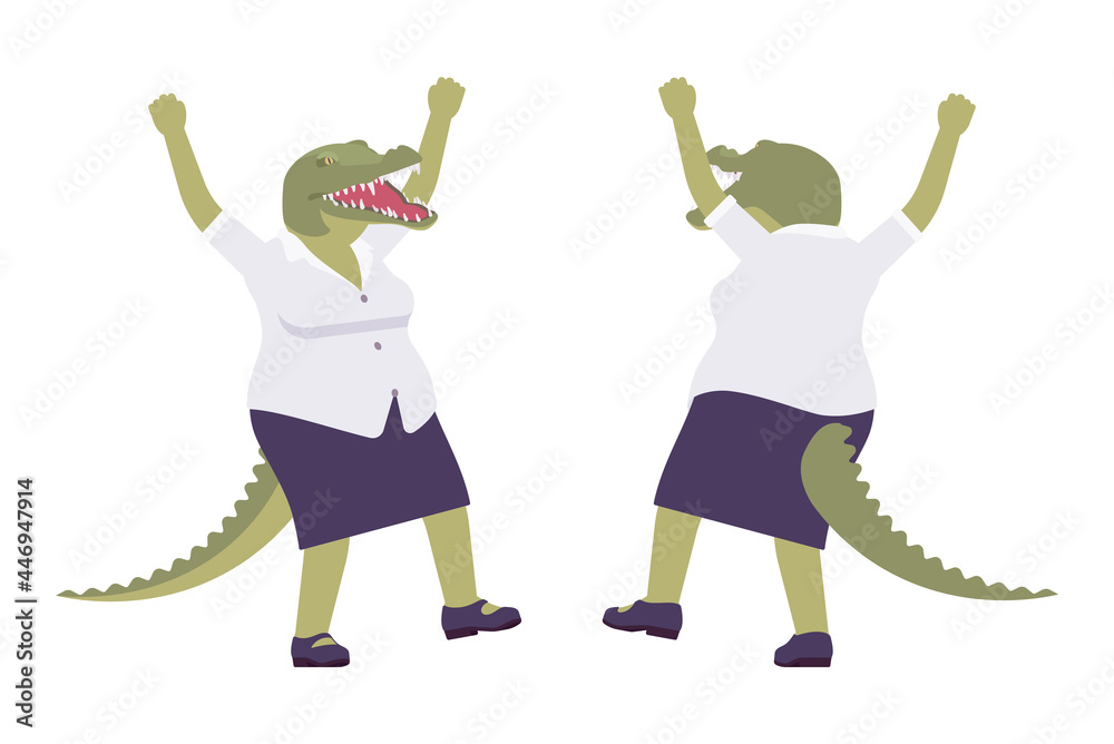 Crocodile happy woman, green reptile lady, animal head, tail human ...