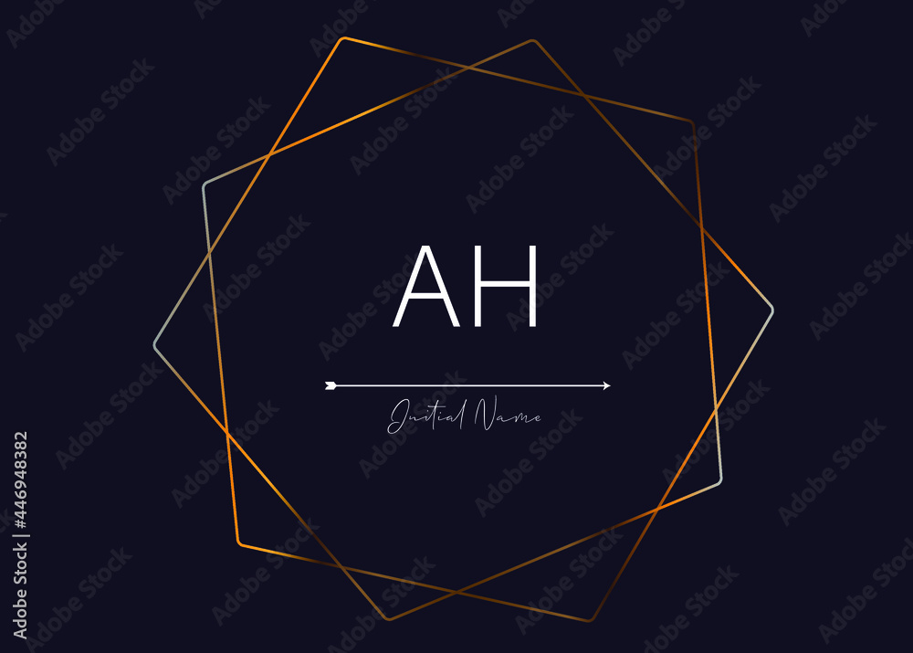 Stylish and elegant Golden polygon with letter AH with dark blue ...
