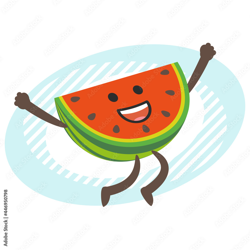 Cartoon Watermelon Character joyfully jumping Stock Vector | Adobe Stock