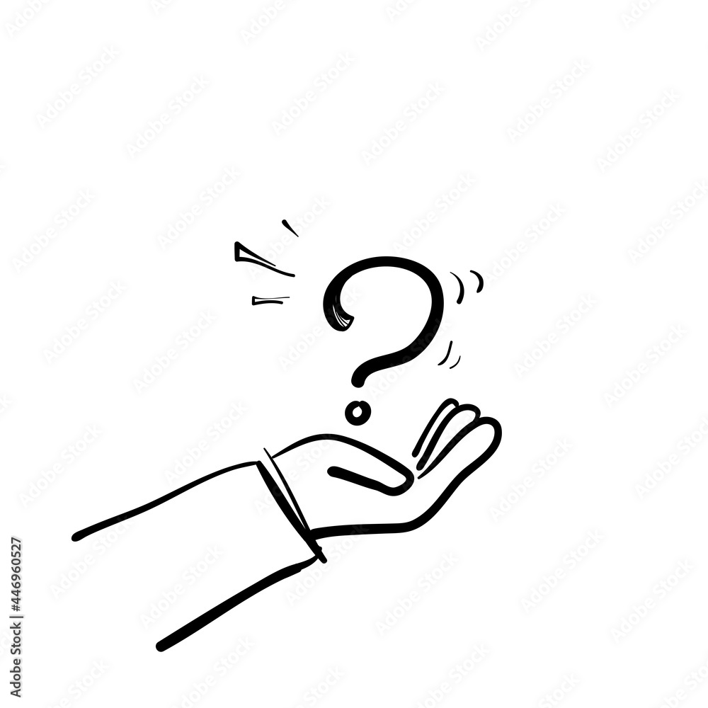 hand drawn doodle question mark on palm hand illustration isolated ...