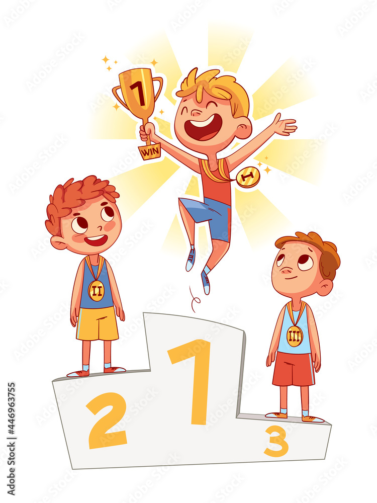 Winner podium. Colorful cartoon characters Stock Vector | Adobe Stock