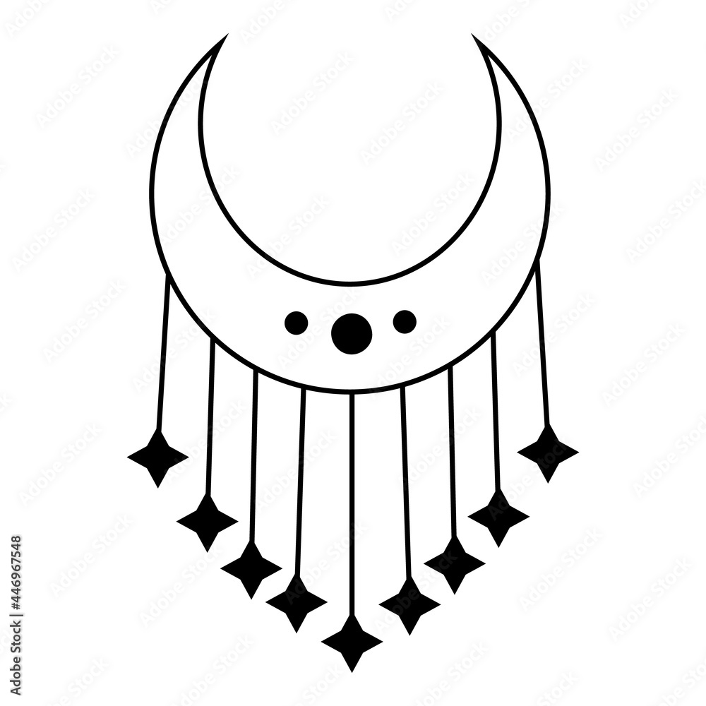 Black outline moon in modern style. Hand drawn mystical symbol isolated ...