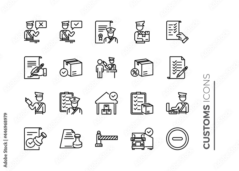 Simple Set of Customs Related Vector Line Icons. Contains such Icons as ...