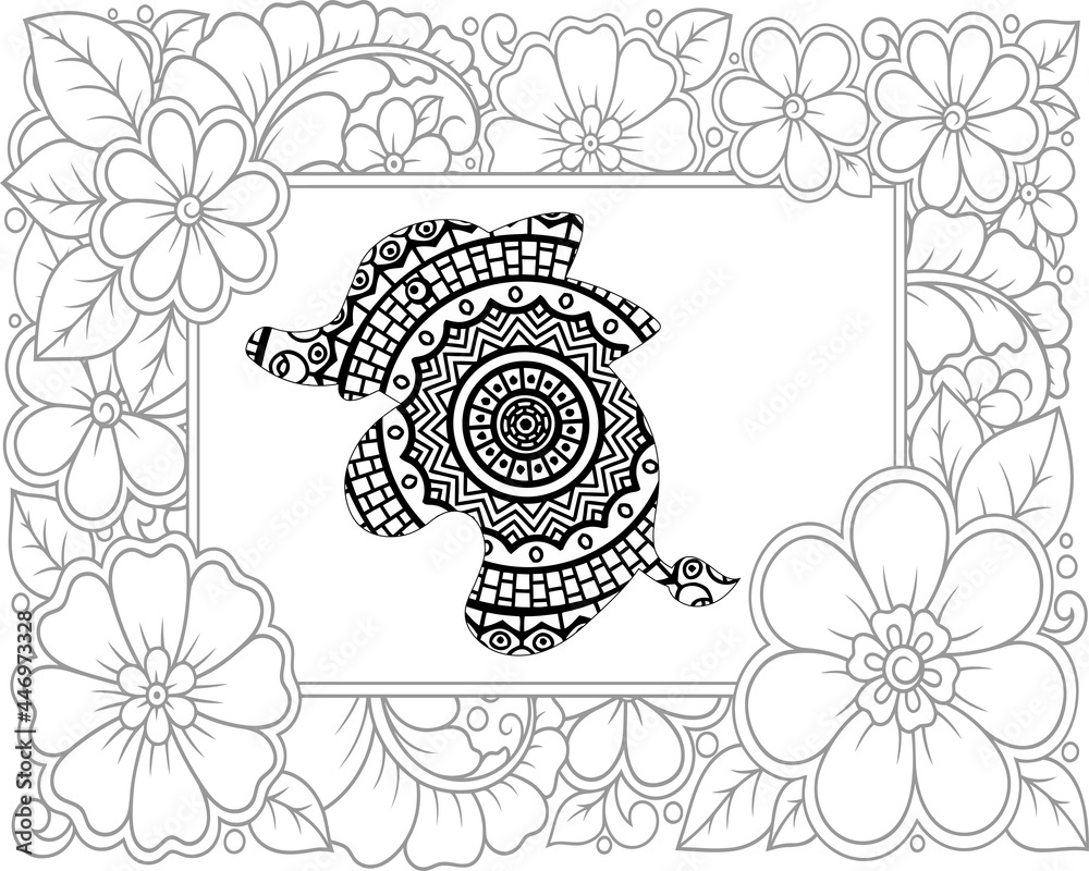 Coloring page with doodle style elephant in zentangle inspired style ...