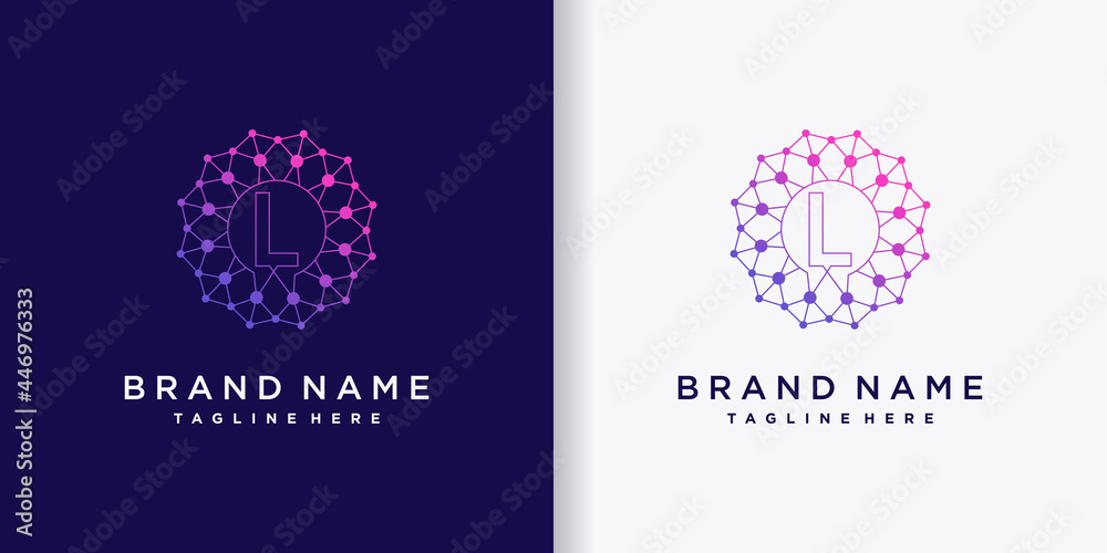 Monogram logo design technology initial letter l with linear style and ...